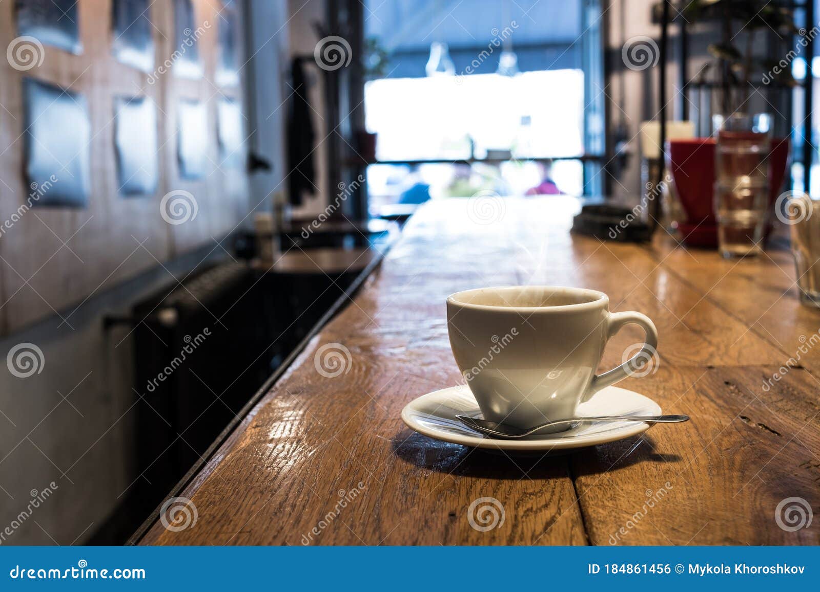 Coffee Cup on Wood Table in Cafe Stock Photo - Image of presentation ...
