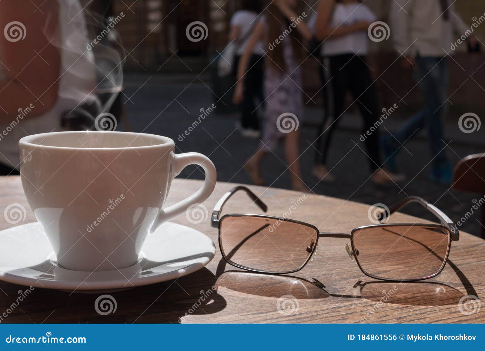 Coffee Cup on Wood Table in Cafe Stock Photo - Image of restaurant ...