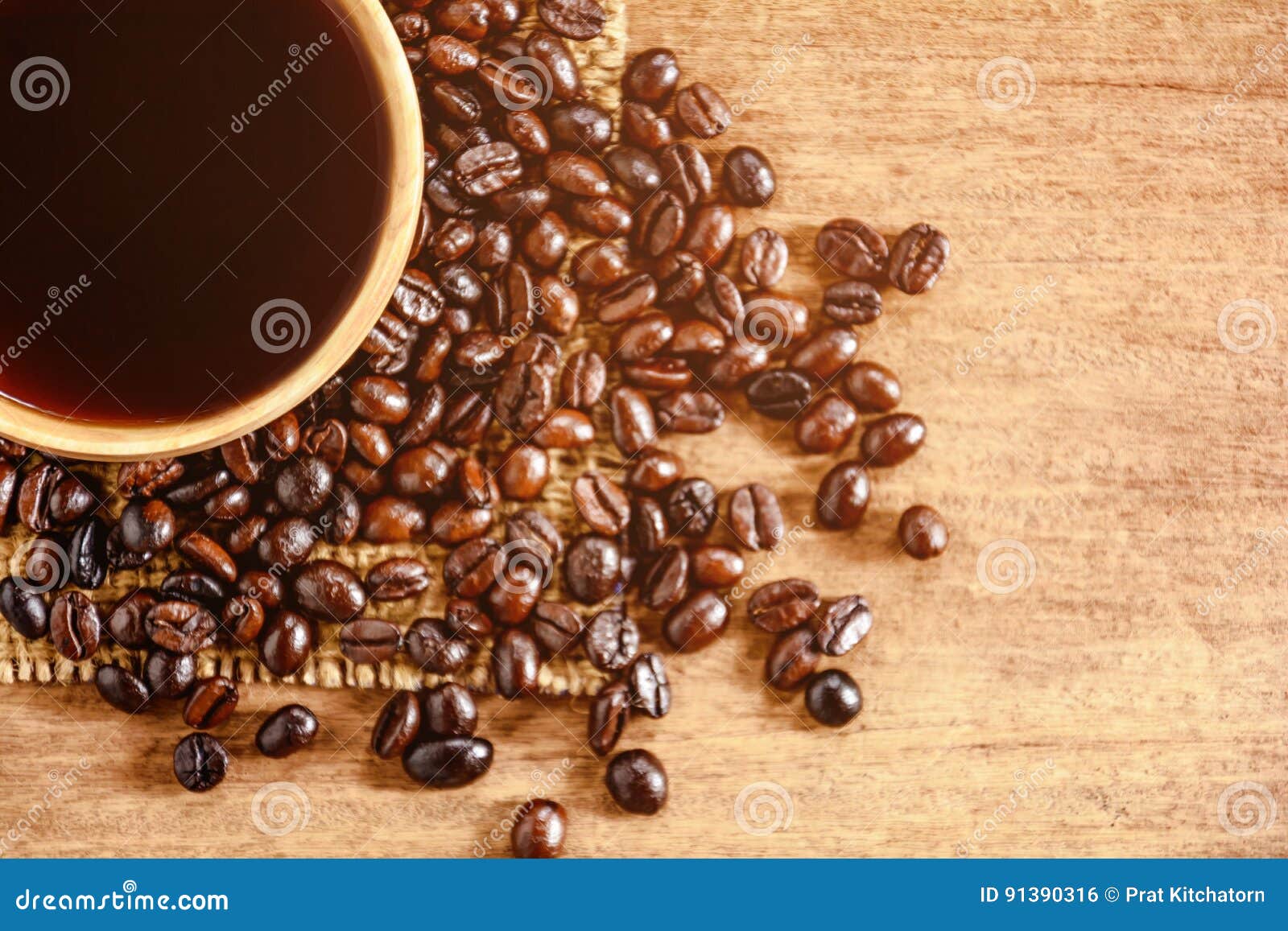 Coffee cup on wood table stock photo. Image of caffeine - 91390316