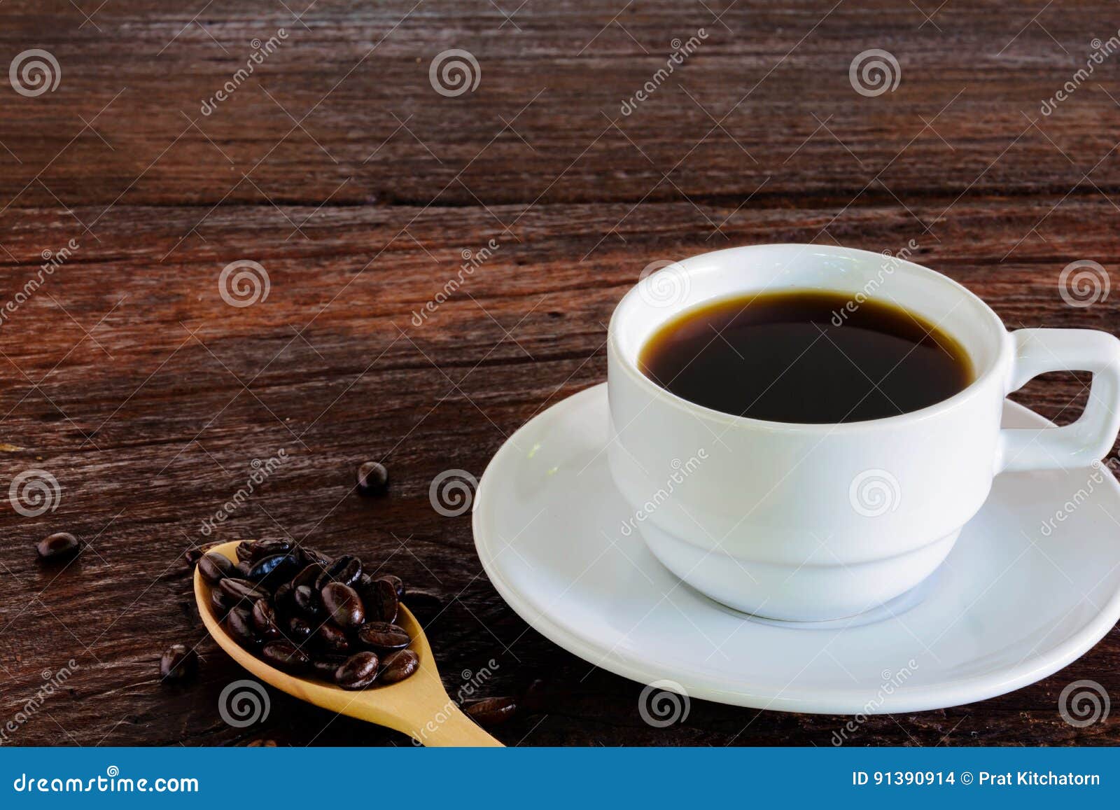 Coffee cup on wood table stock photo. Image of rustic - 91390914