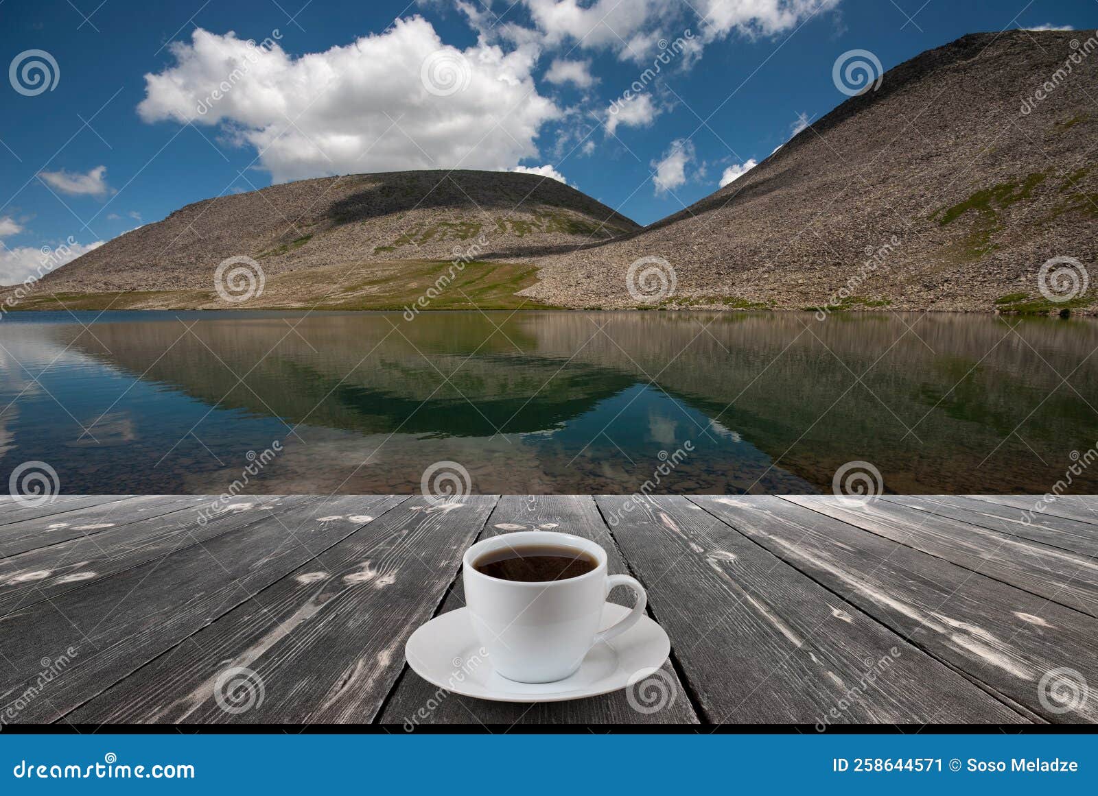 Coffee Cup on Wood Table and View of Beautiful Nature Background Stock ...