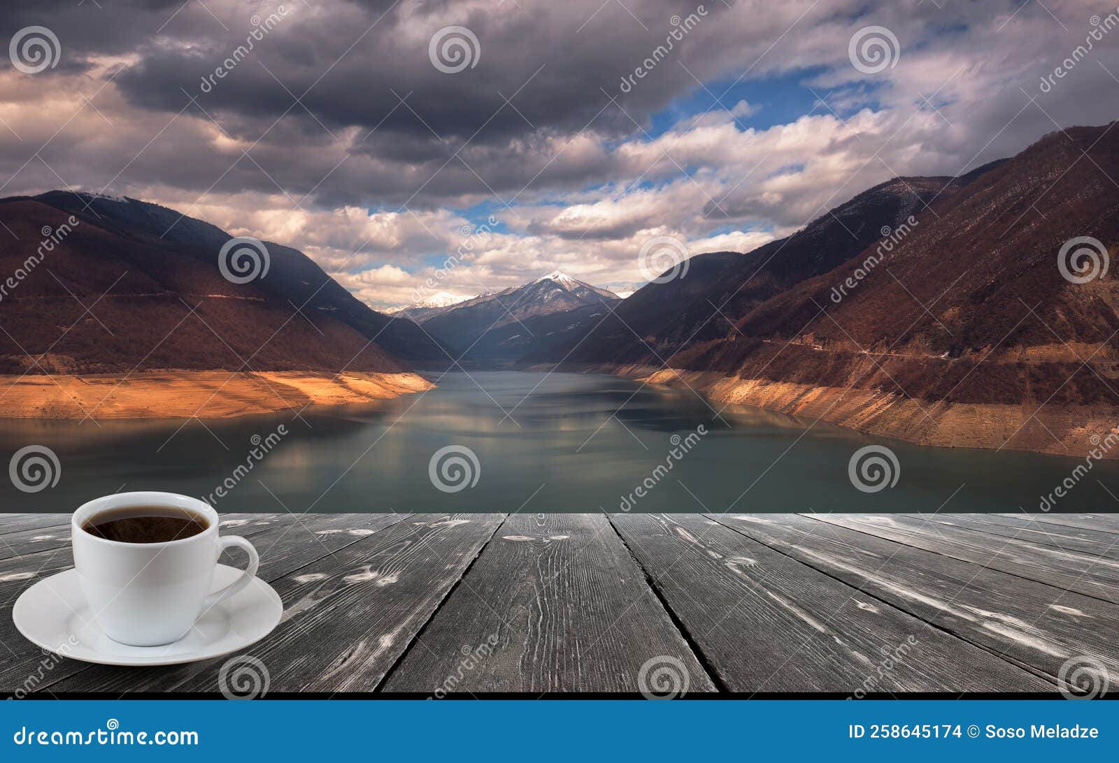 Coffee Cup on Wood Table and View of Beautiful Nature Background Stock ...