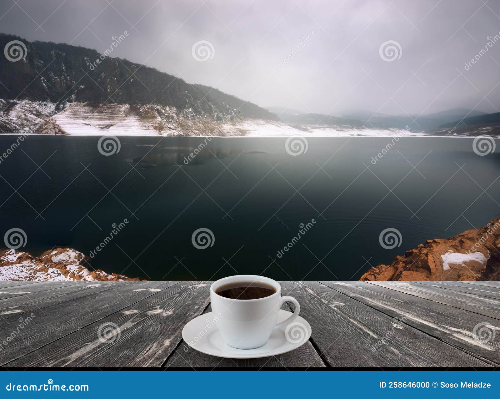 Coffee Cup on Wood Table and View of Beautiful Nature Background Stock ...