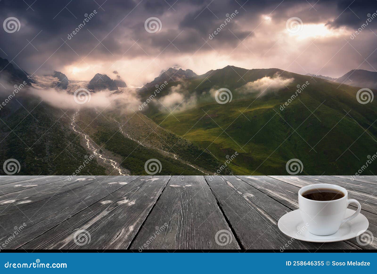 Coffee Cup on Wood Table and View of Beautiful Nature Background Stock ...
