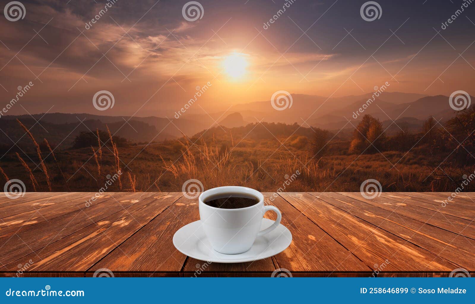 Coffee Cup on Wood Table and View of Beautiful Nature Background Stock ...