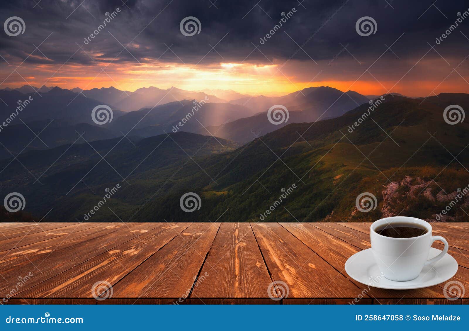 Coffee Cup on Wood Table and View of Beautiful Nature Background Stock ...