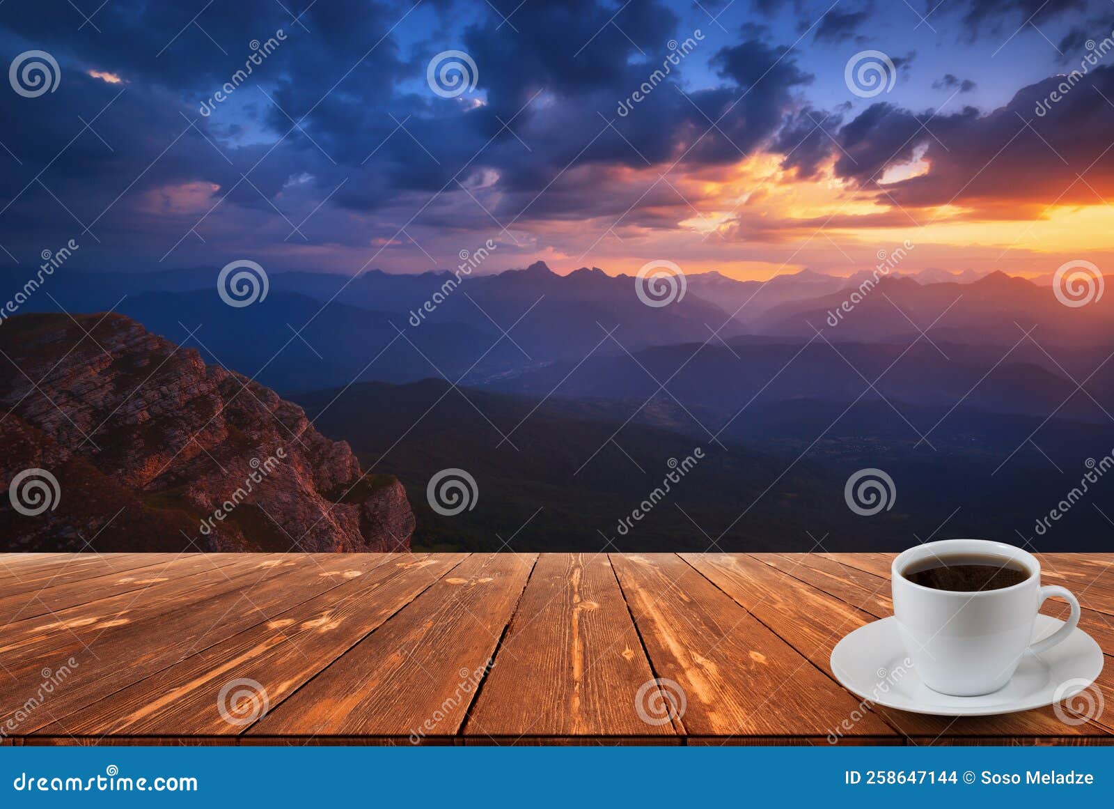 Coffee Cup on Wood Table and View of Beautiful Nature Background Stock ...