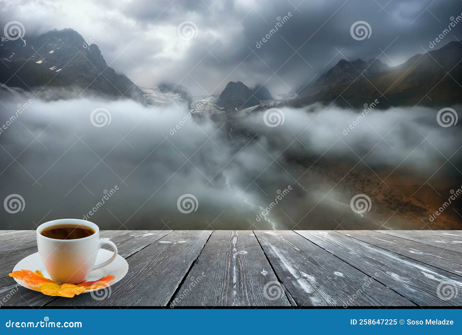 Coffee Cup on Wood Table and View of Beautiful Nature Background Stock ...
