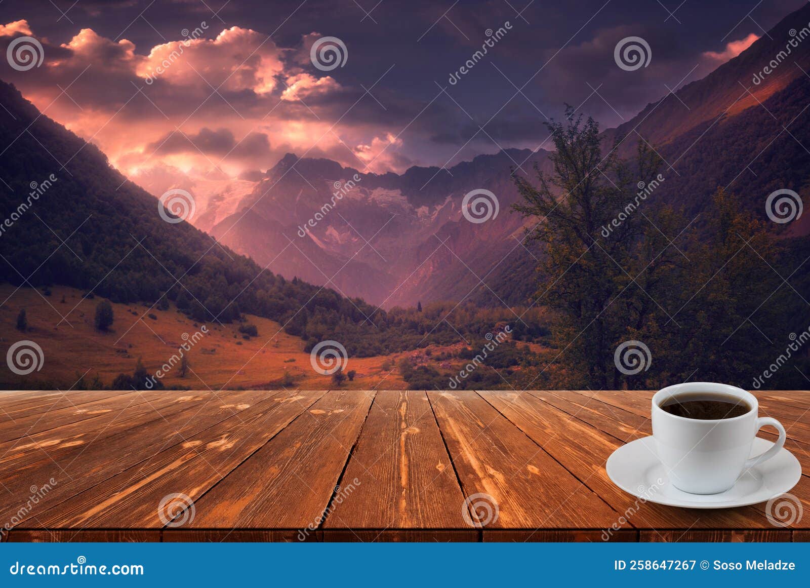Coffee Cup on Wood Table and View of Beautiful Nature Background Stock ...