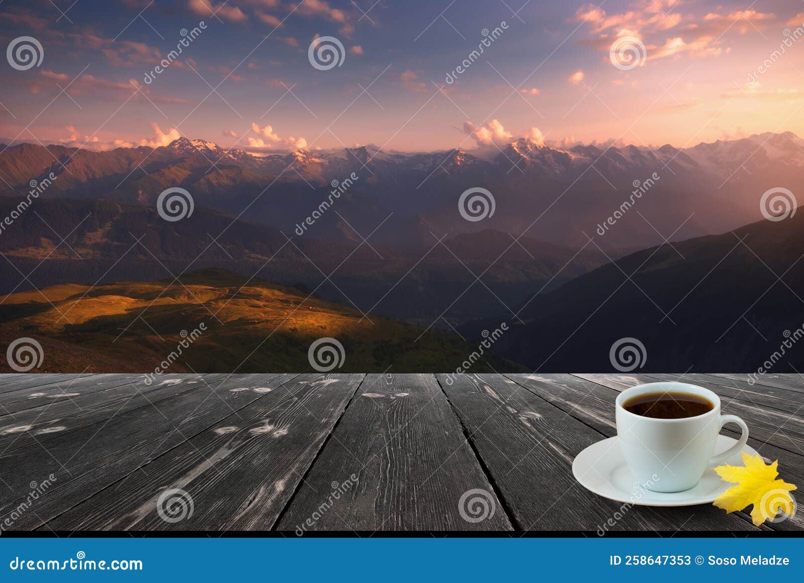Coffee Cup on Wood Table and View of Beautiful Nature Background Stock ...