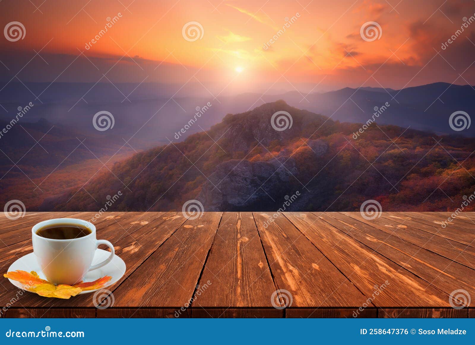 Coffee Cup on Wood Table and View of Beautiful Nature Background Stock ...
