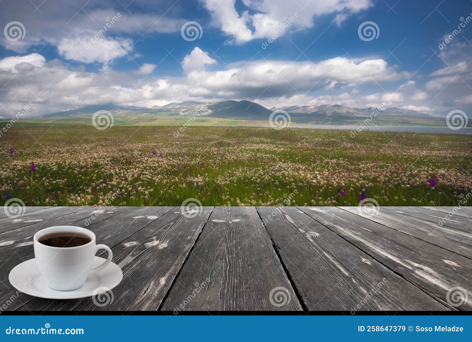 Coffee Cup on Wood Table and View of Beautiful Nature Background Stock ...