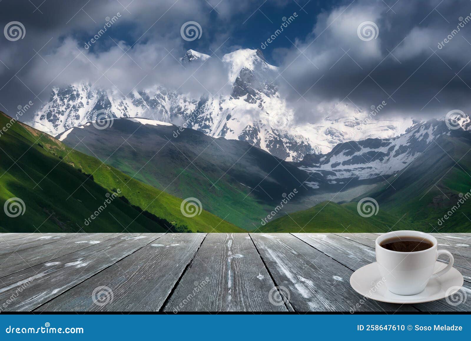 Coffee Cup on Wood Table and View of Beautiful Nature Background Stock ...