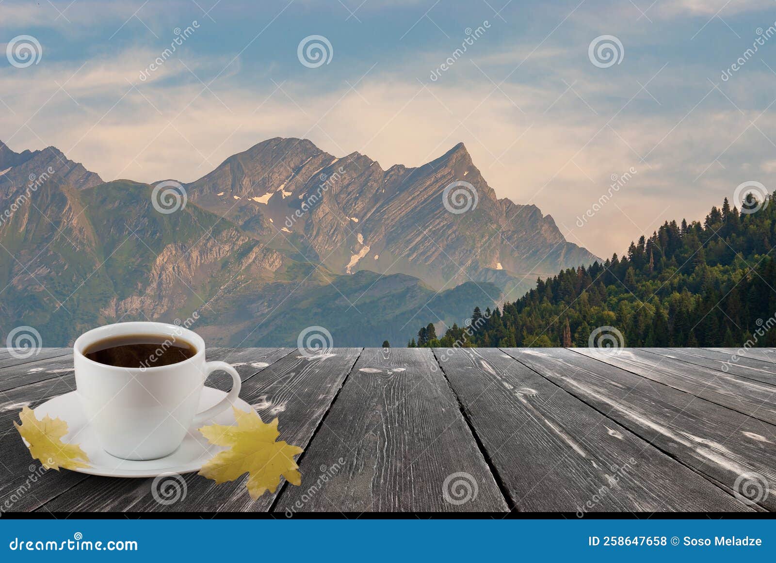 Coffee Cup on Wood Table and View of Beautiful Nature Background Stock ...