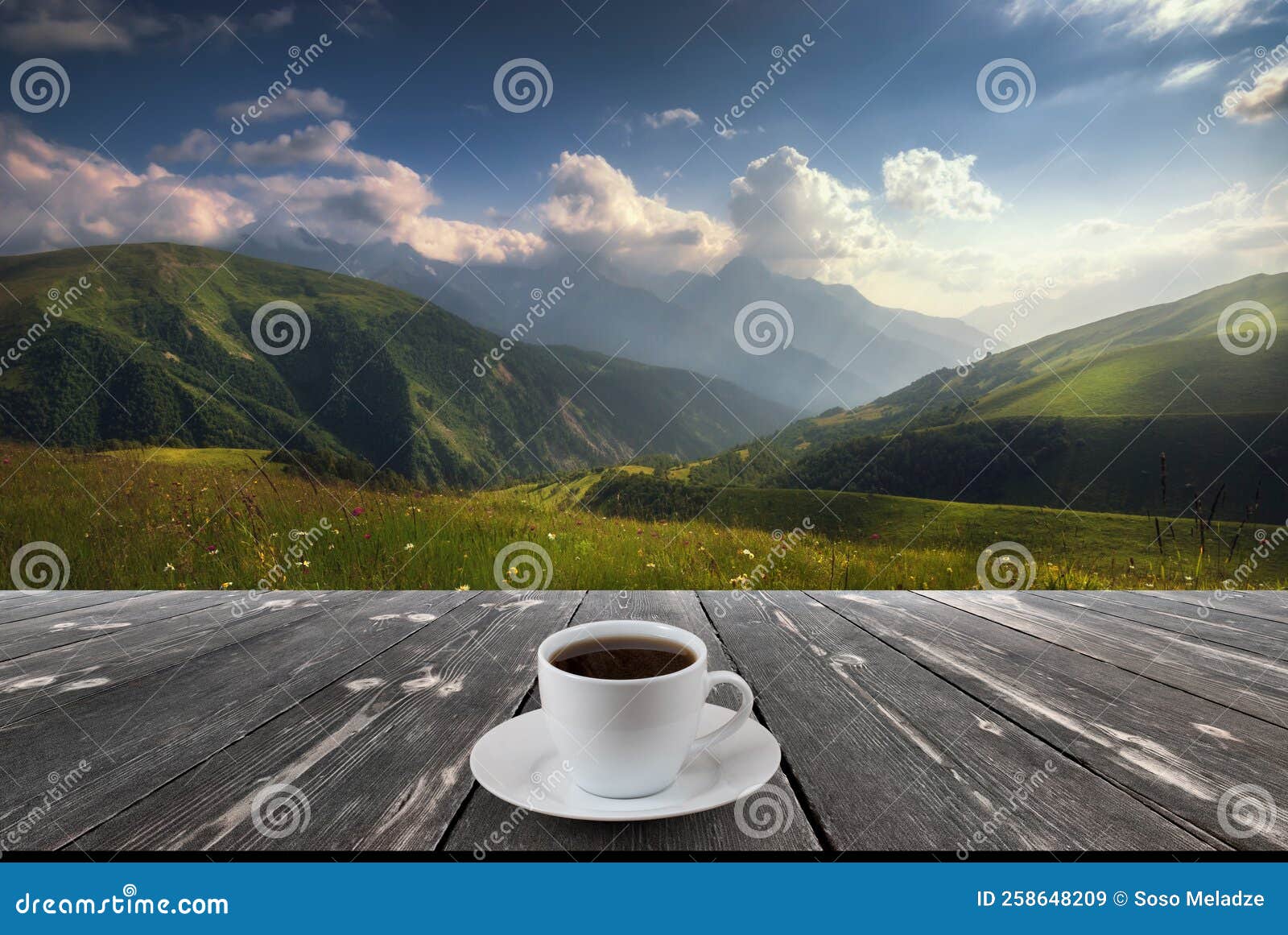 Coffee Cup on Wood Table and View of Beautiful Nature Background Stock ...