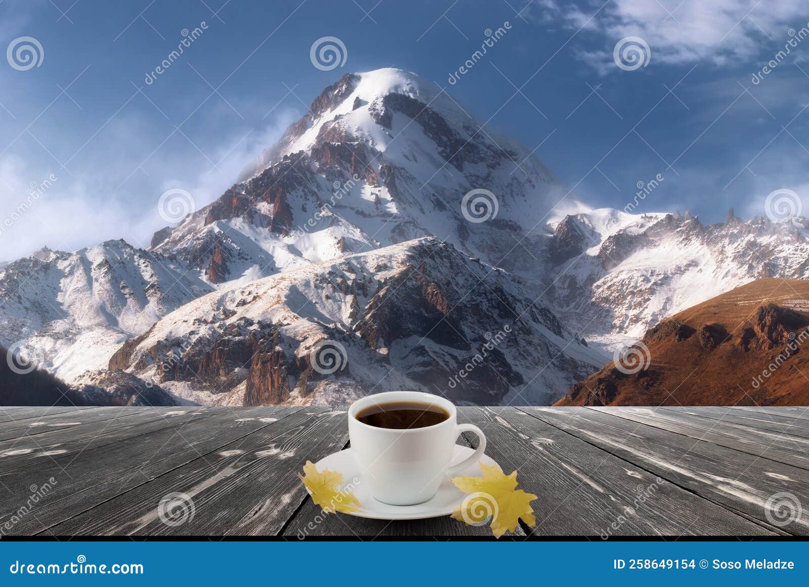 Coffee Cup on Wood Table and View of Beautiful Nature Background Stock ...