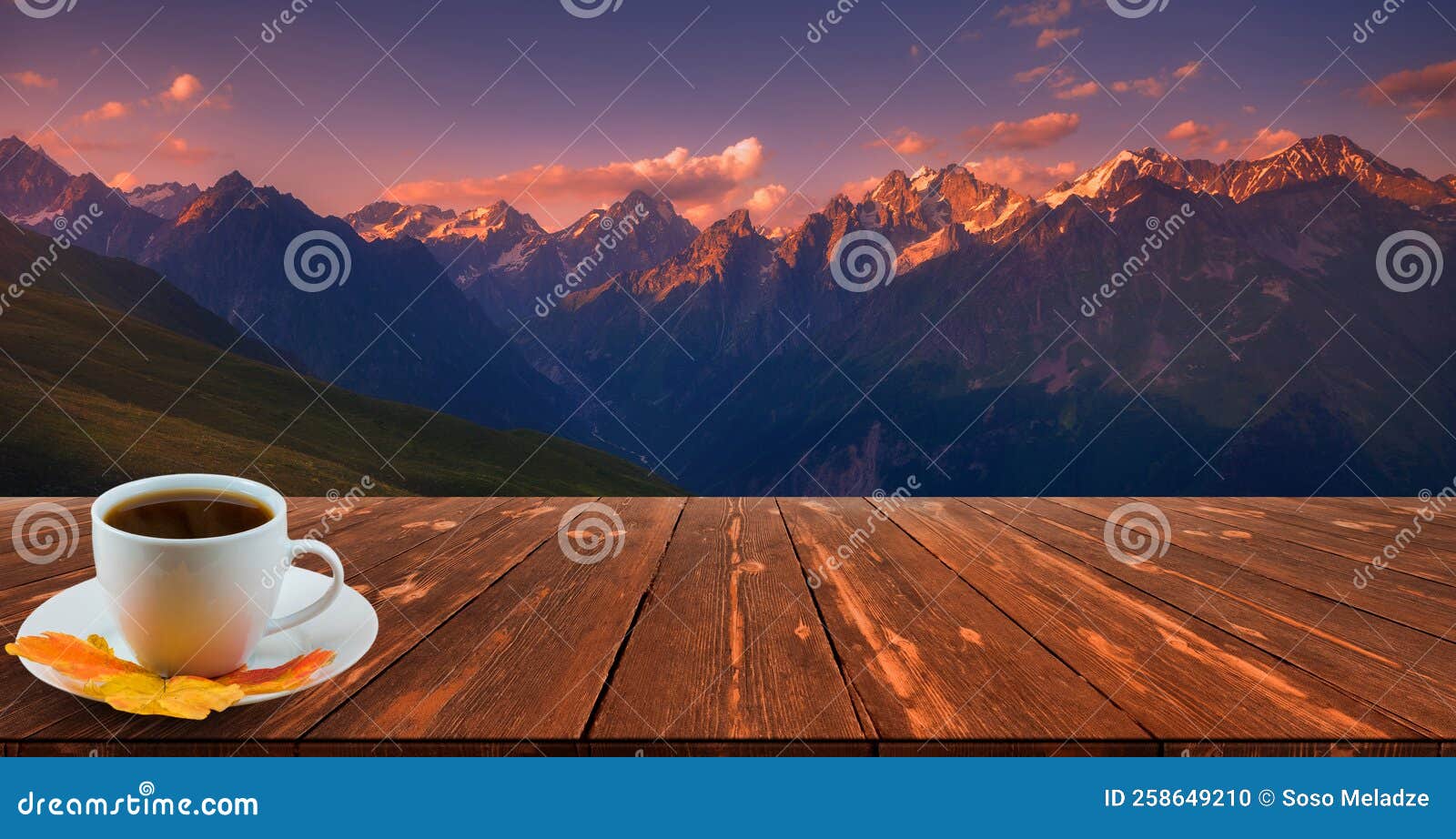 Coffee Cup on Wood Table and View of Beautiful Nature Background Stock ...