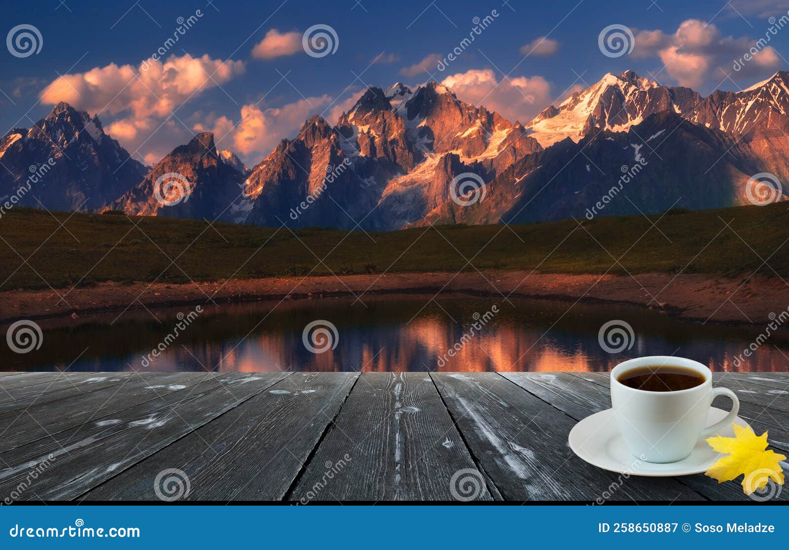 Coffee Cup on Wood Table and View of Beautiful Nature Background Stock ...