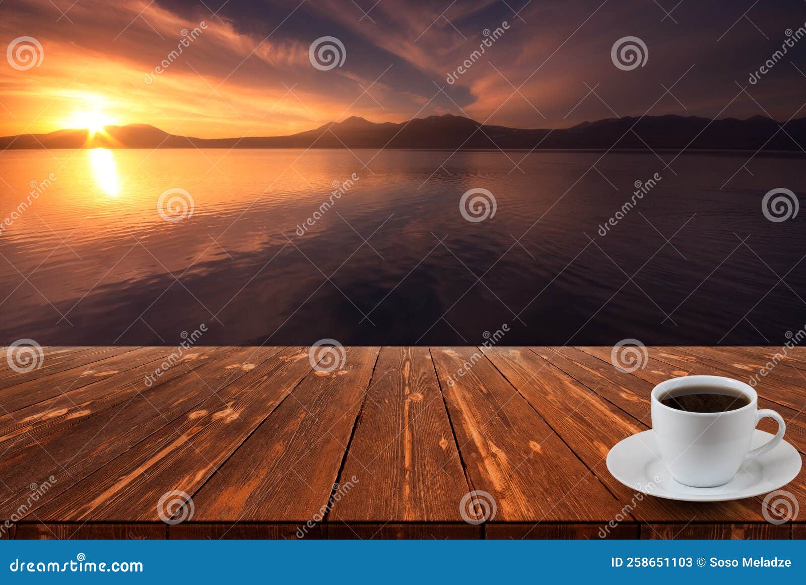 Coffee Cup on Wood Table and View of Beautiful Nature Background Stock ...