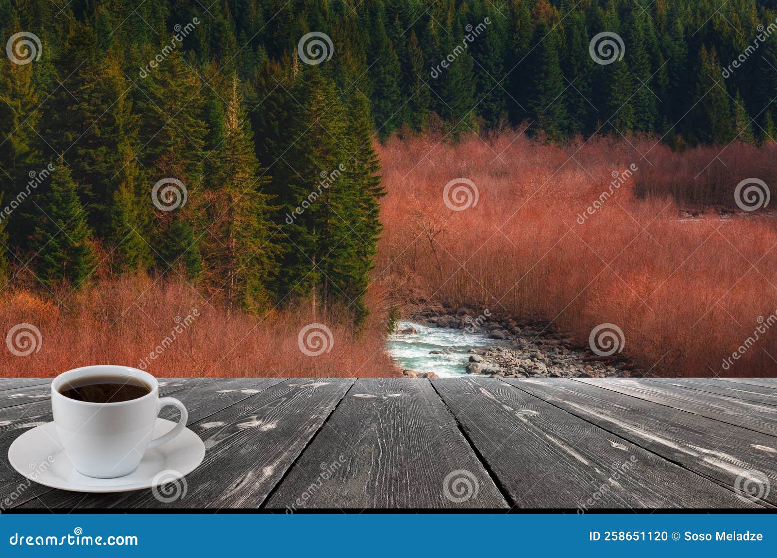 Coffee Cup on Wood Table and View of Beautiful Nature Background Stock ...