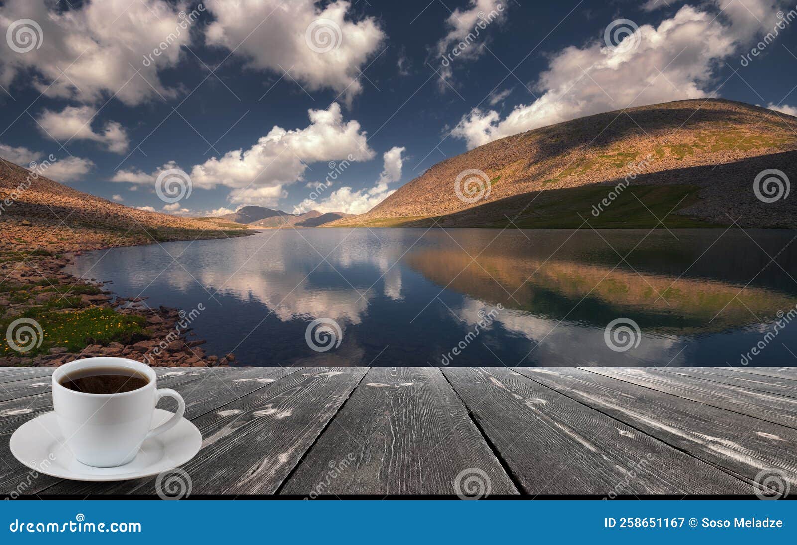 Coffee Cup on Wood Table and View of Beautiful Nature Background Stock ...