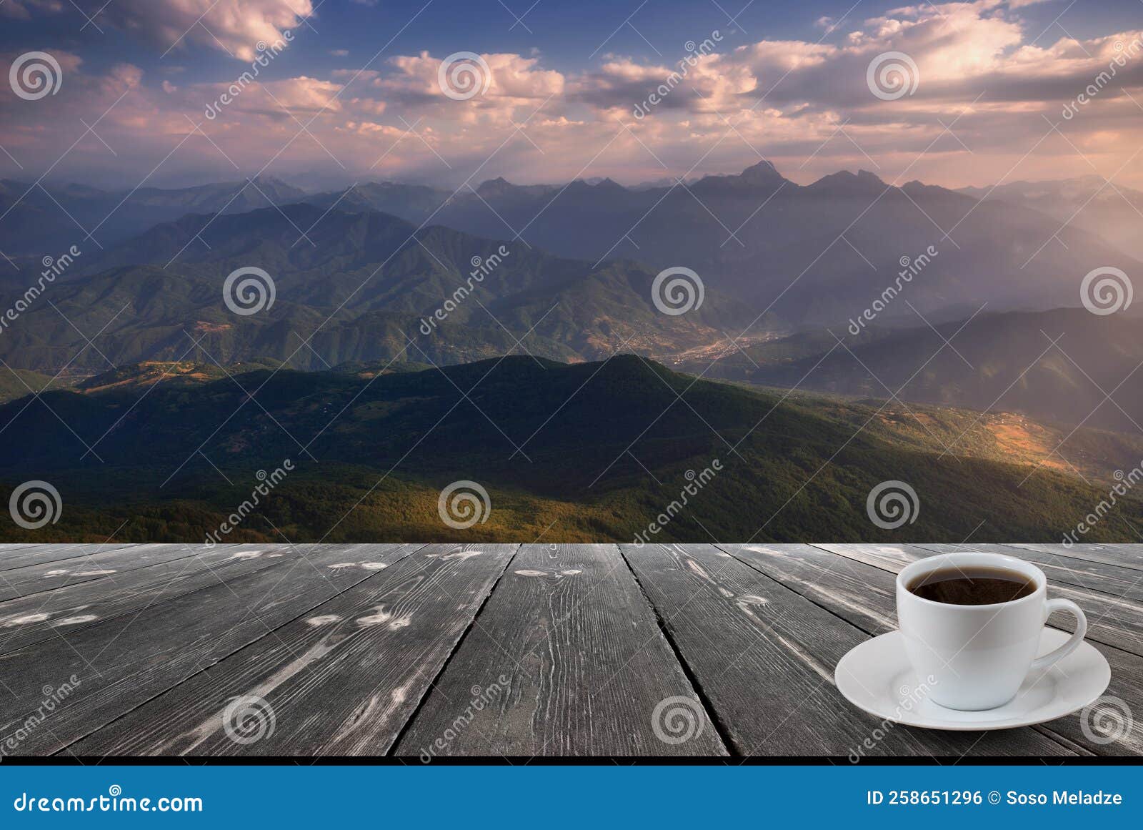 Coffee Cup on Wood Table and View of Beautiful Nature Background Stock ...