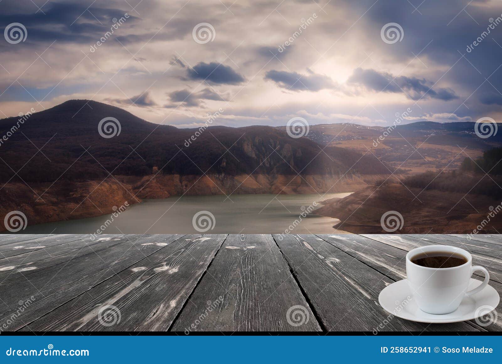 Coffee Cup on Wood Table and View of Beautiful Nature Background Stock ...