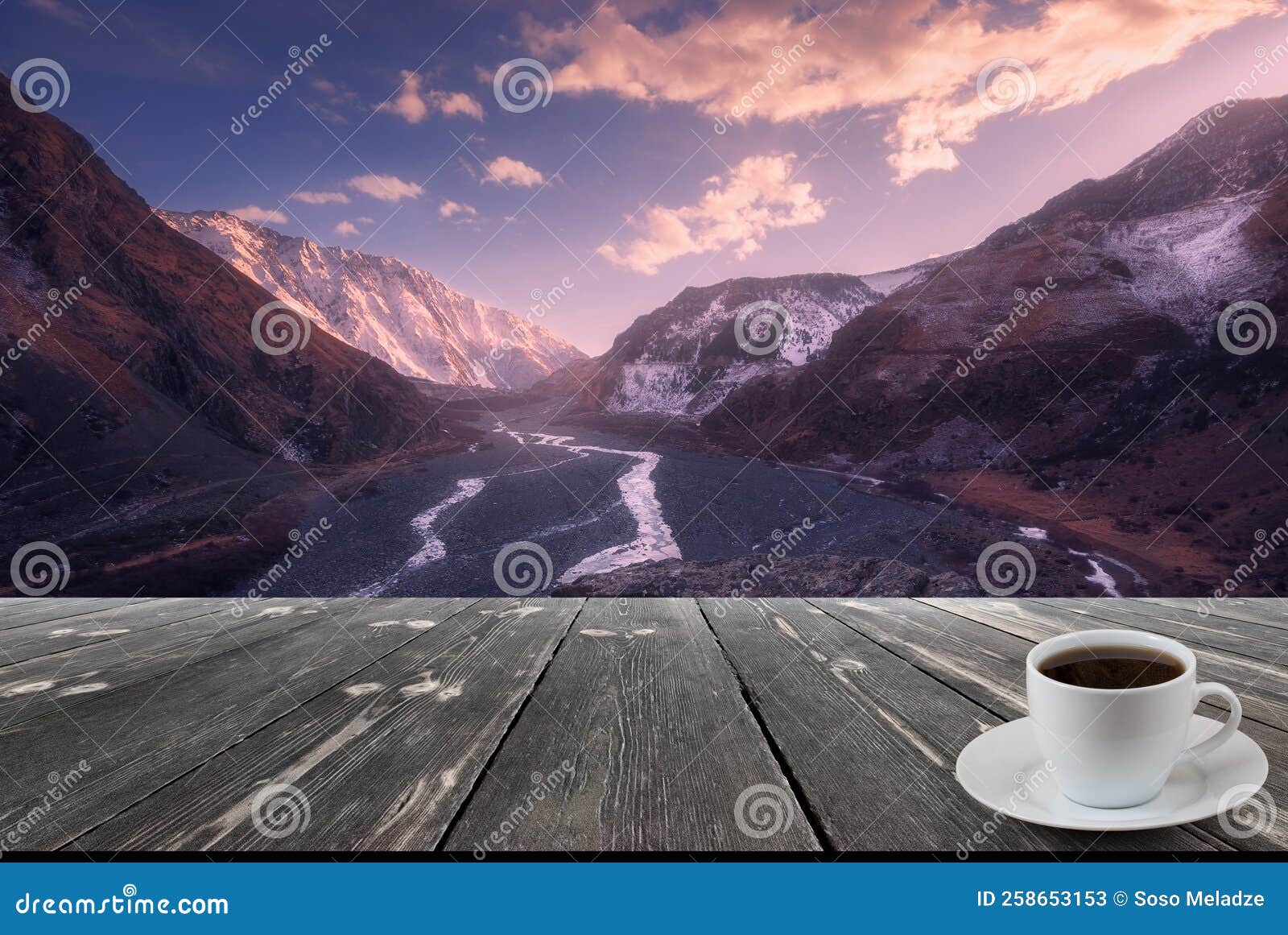 Coffee Cup on Wood Table and View of Beautiful Nature Background Stock ...