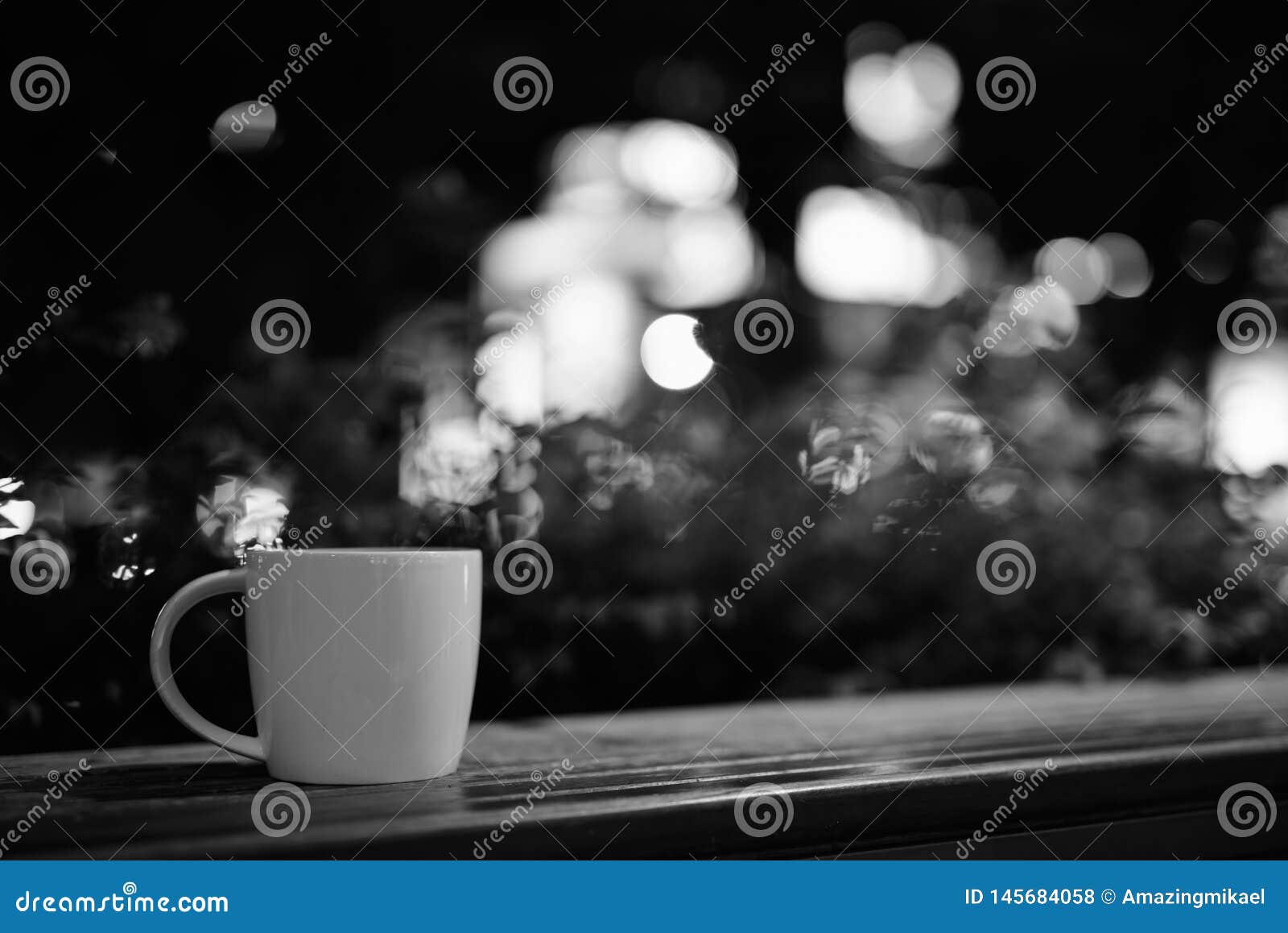 Coffee Cup on Wooden Table in Restaurant at Night Stock Photo - Image ...