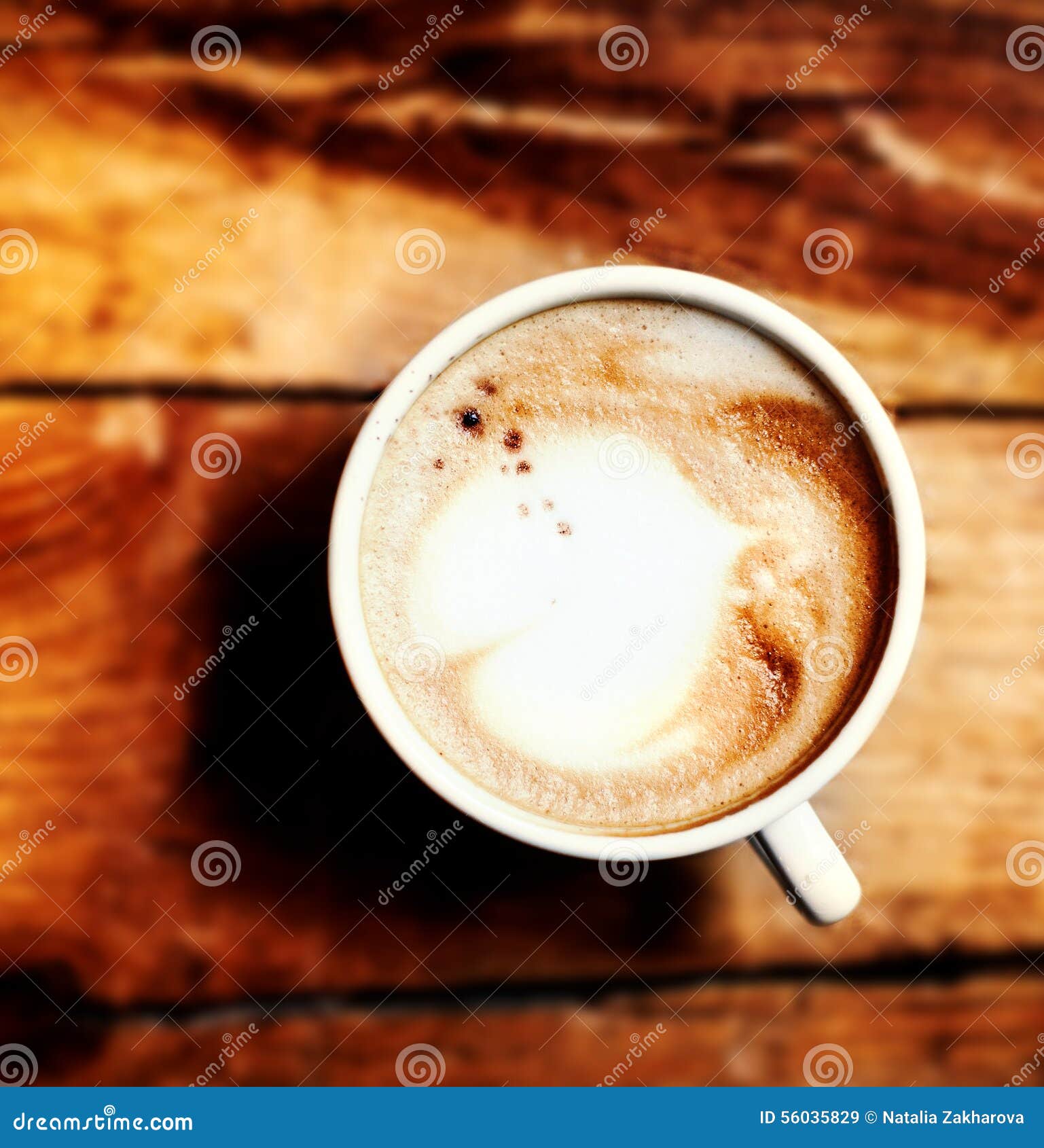 Coffee Cup on a Wooden Table, Top View. Dark Background. Stock Image ...