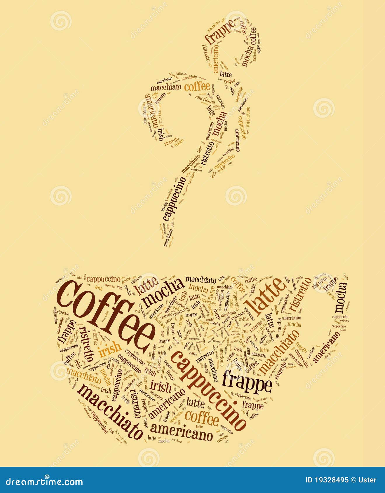 Coffee cup of words stock illustration. Illustration of steam - 19328495