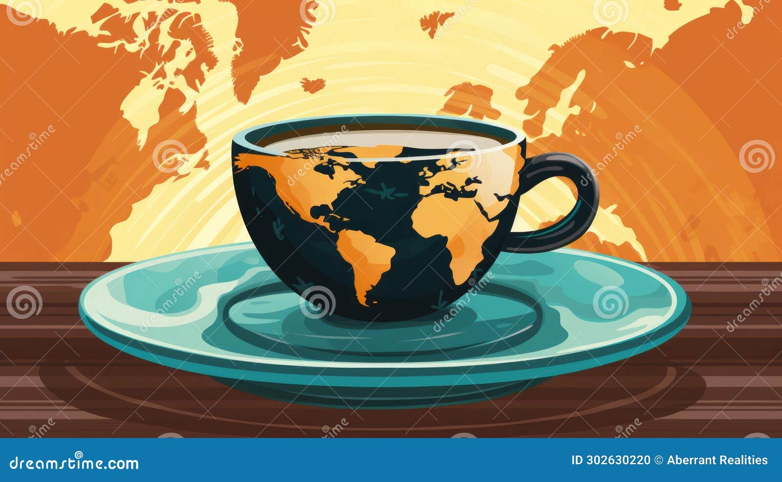 Coffee Cup with World Map Illustration Stock Illustration ...