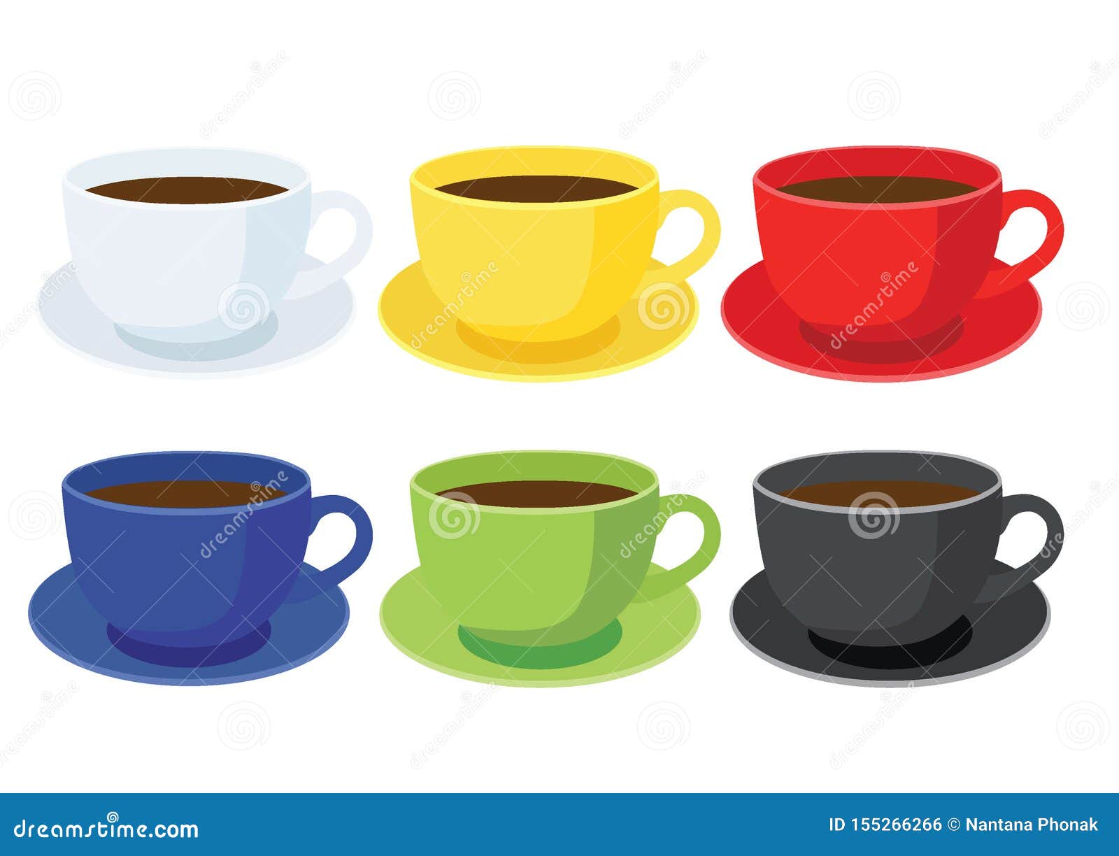 Coffee Cup on Saucer and Many Coffee Cups Multi Color White Yellow Red ...
