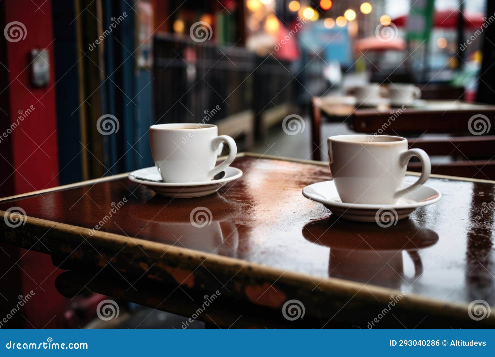 Coffee Cups on a Cafe Table Stock Photo - Image of interior, drink ...