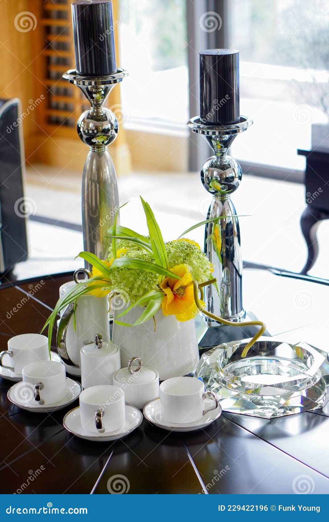 Coffee Cups and Candlesticks Stock Photo - Image of glass, candlestick ...