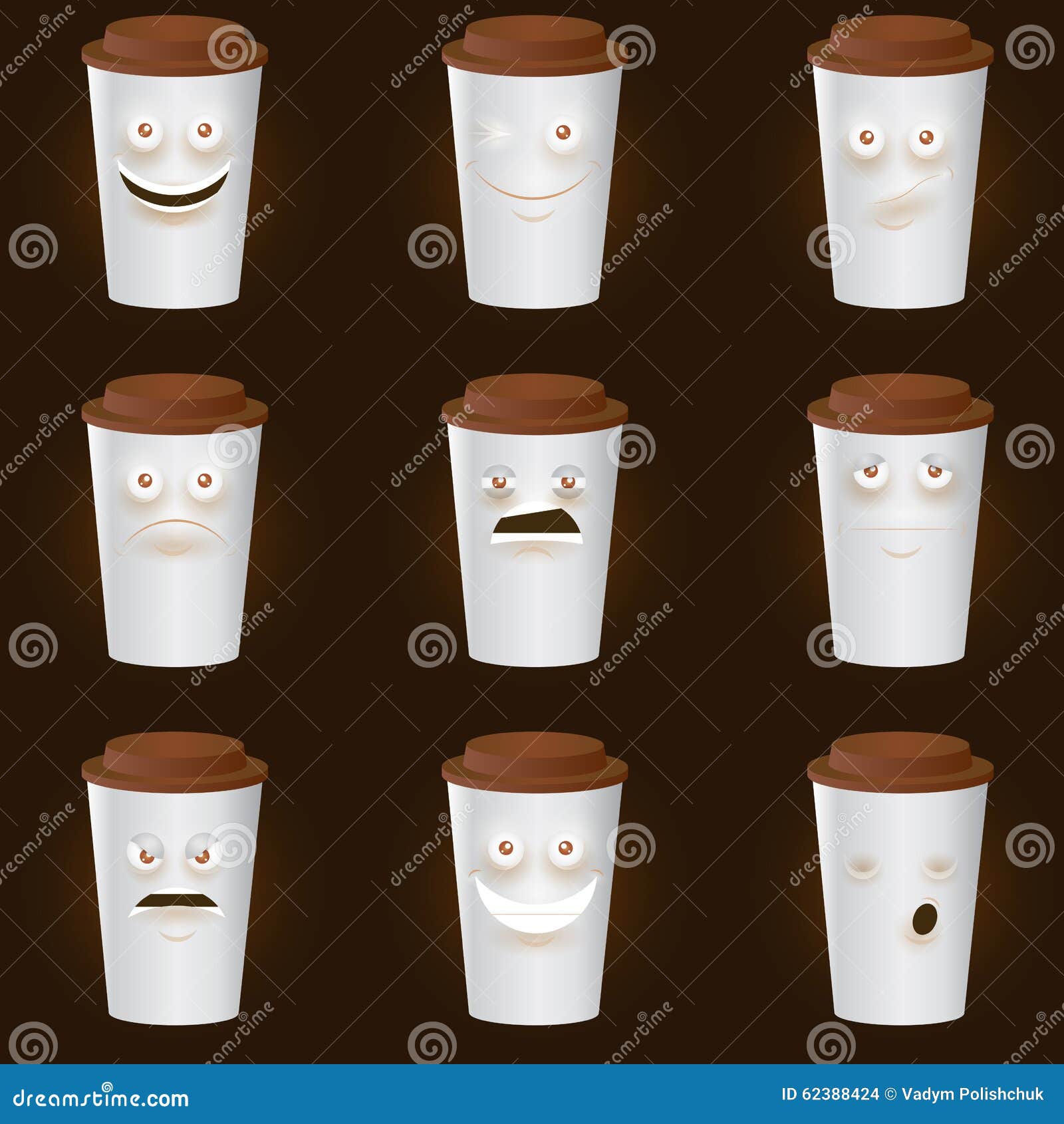 Coffee Cups Characters - Cute Set of 9 Coffee Cups Stock Vector ...