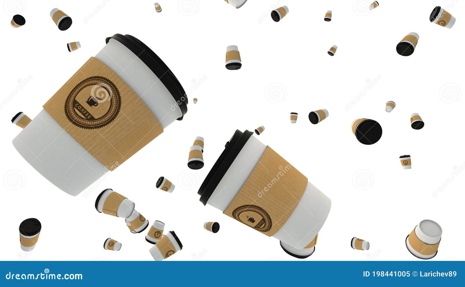 Coffee Cups Falling on White Background. 3d Illustration Stock ...