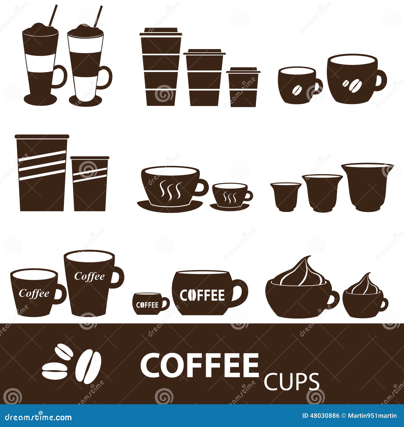 Coffee Cup Sizes Flat Icon Sat. Vector Isolated Cup Sizes. Small Medium ...