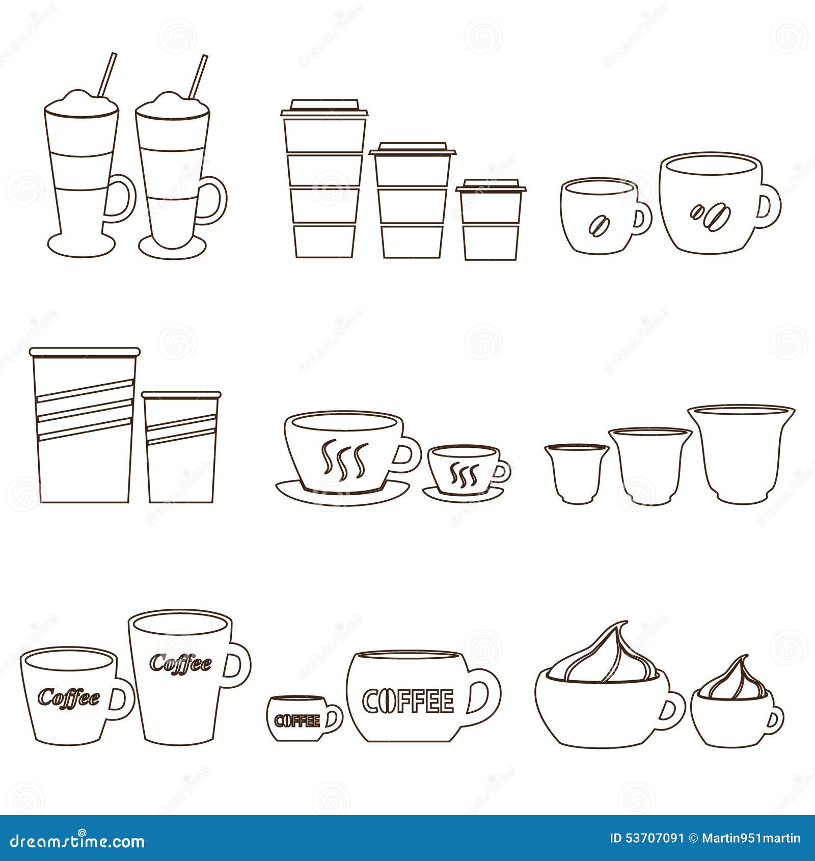 Coffee Cup Sizes Flat Icon Sat. Vector Isolated Cup Sizes. Small Medium ...
