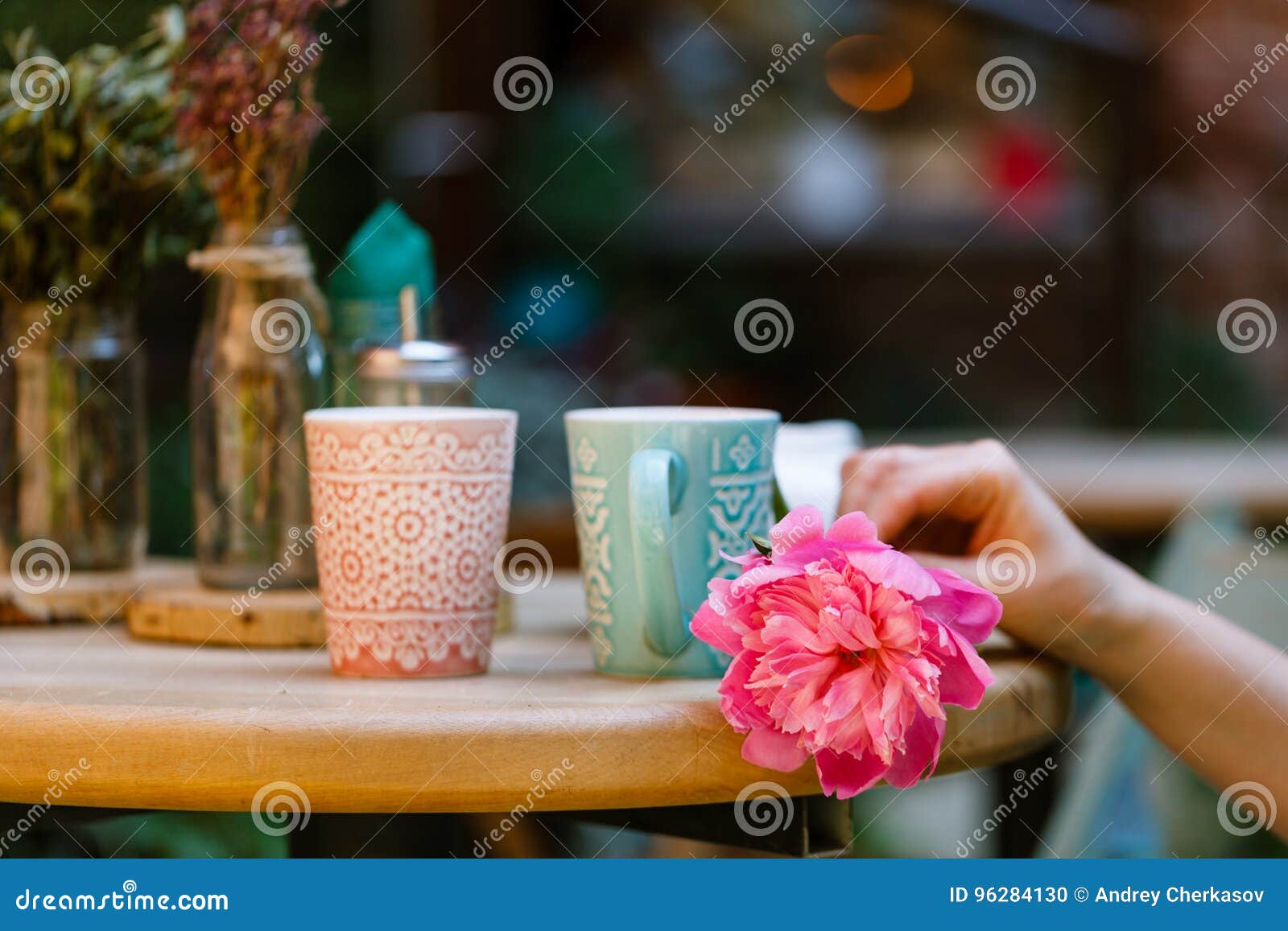 Coffee Cups in an Outdoor Cafe Stock Photo - Image of french, glass ...