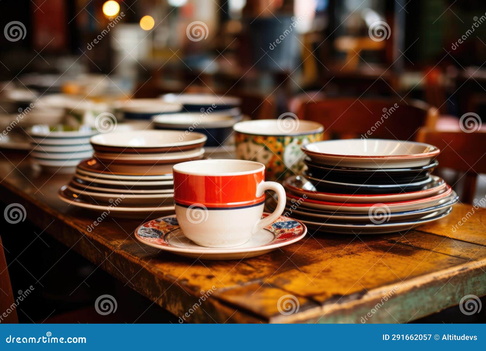 Coffee Cups and Plates on a Cafe Table Stock Illustration ...