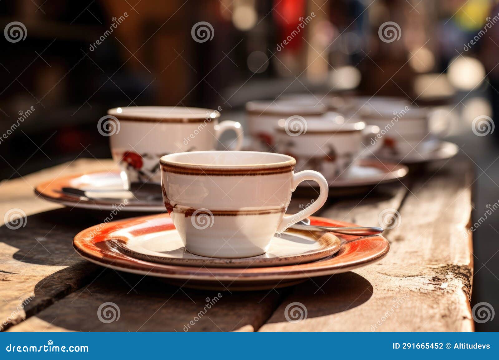 Coffee Cups and Plates on a Cafe Table Stock Photo - Image of cups ...