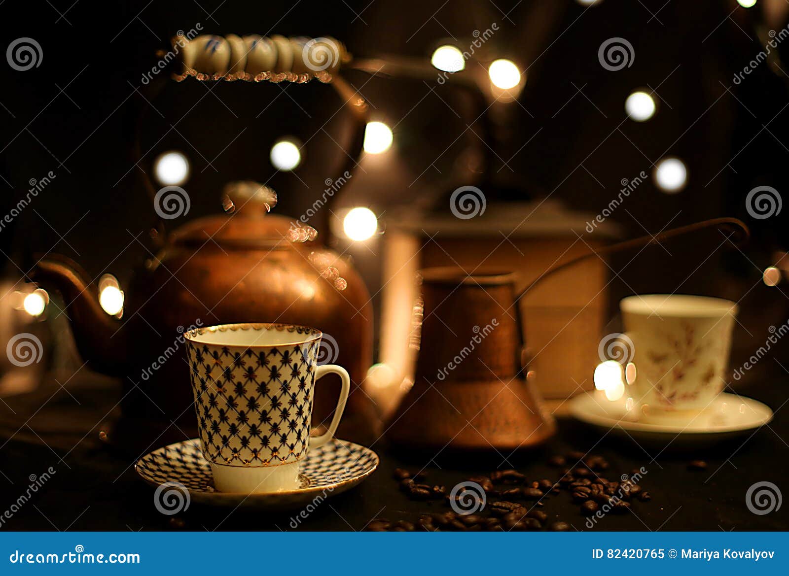 Coffee Cups and Pots stock image. Image of twinkle, bronze - 82420765