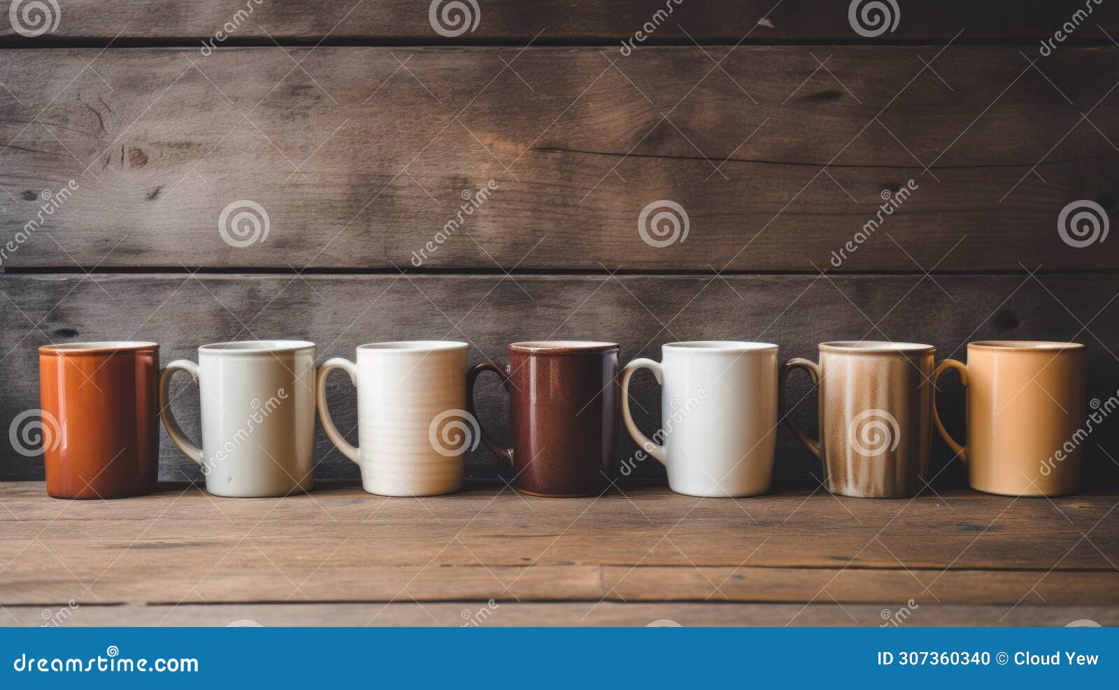 Coffee cups in row stock illustration. Illustration of table - 307360340