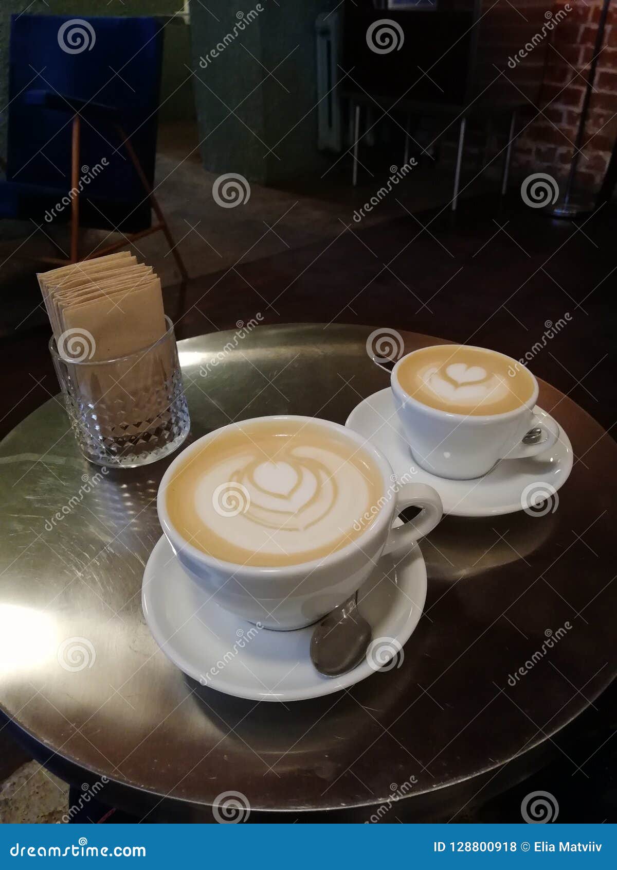 Coffee cups on the table. stock photo. Image of round - 128800918