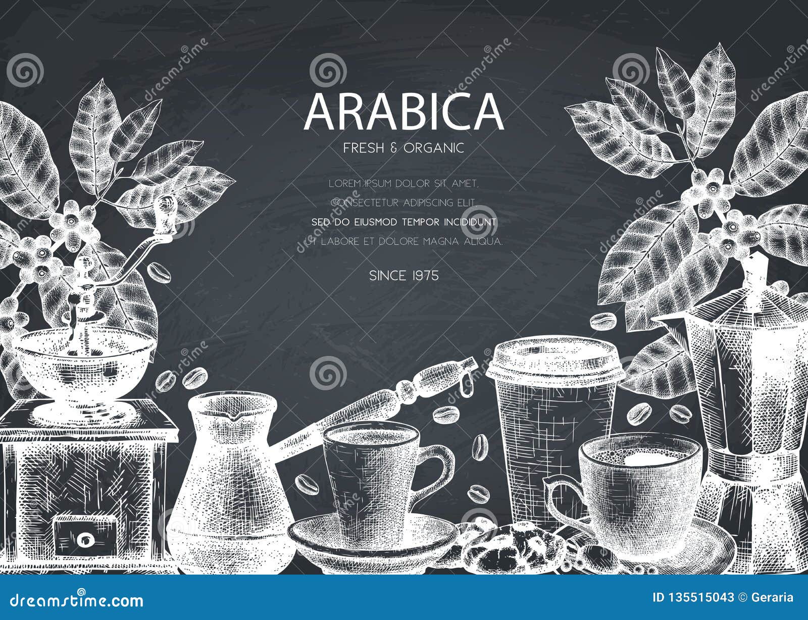 Vector Design with Ink Hand Drawn Coffee Illustrations. Arabica Plant ...
