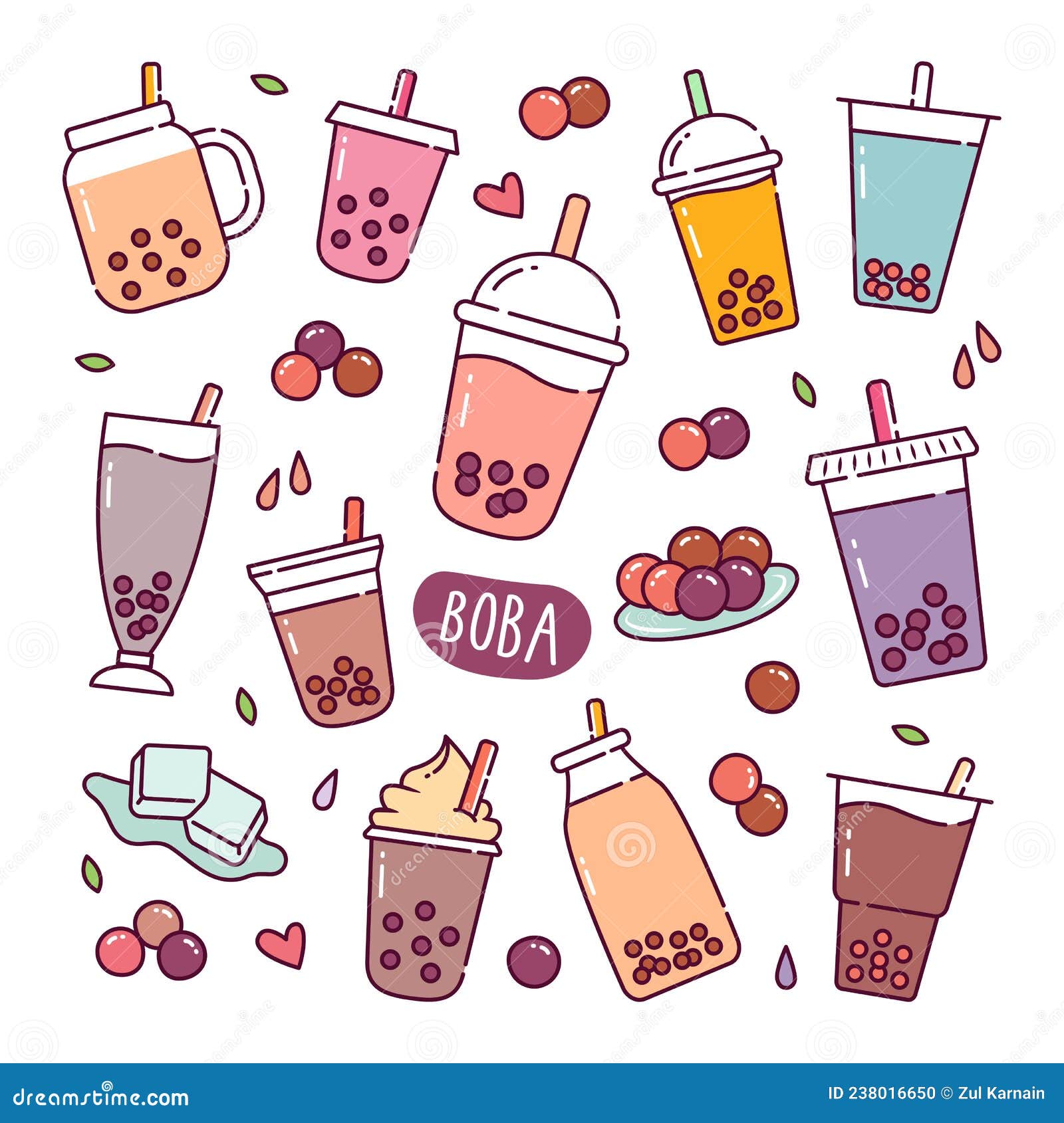 Boba Drink Doodle Hand Drawn Vector Icons for Boba Shop Wallpaper Stock ...