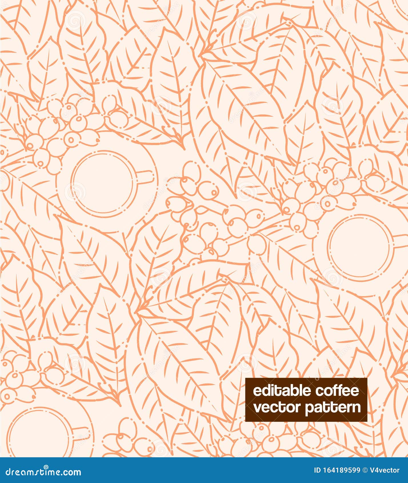 Coffee Doodles or Seamless Coffee Leaf Pattern on Light Colour ...