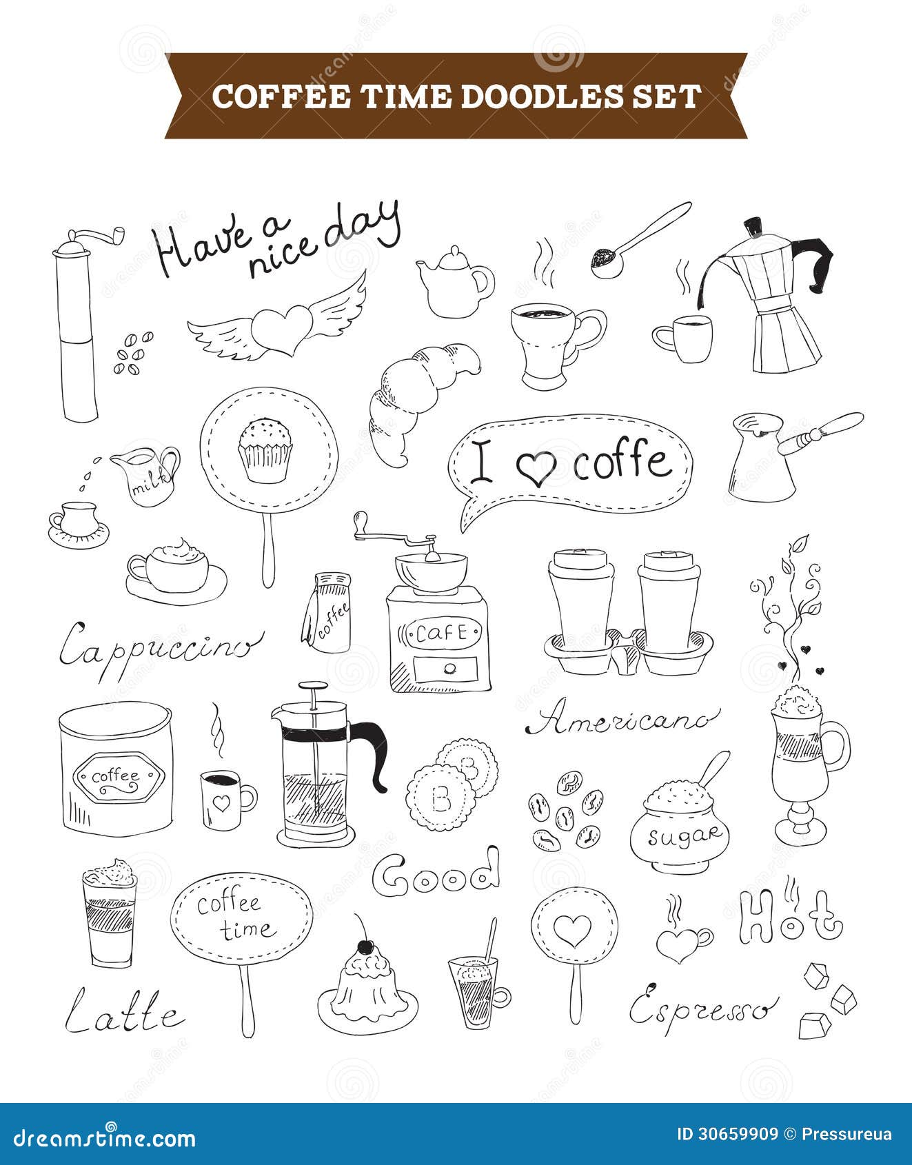 Coffee Doodles Vector Elements Stock Vector - Illustration of drink ...