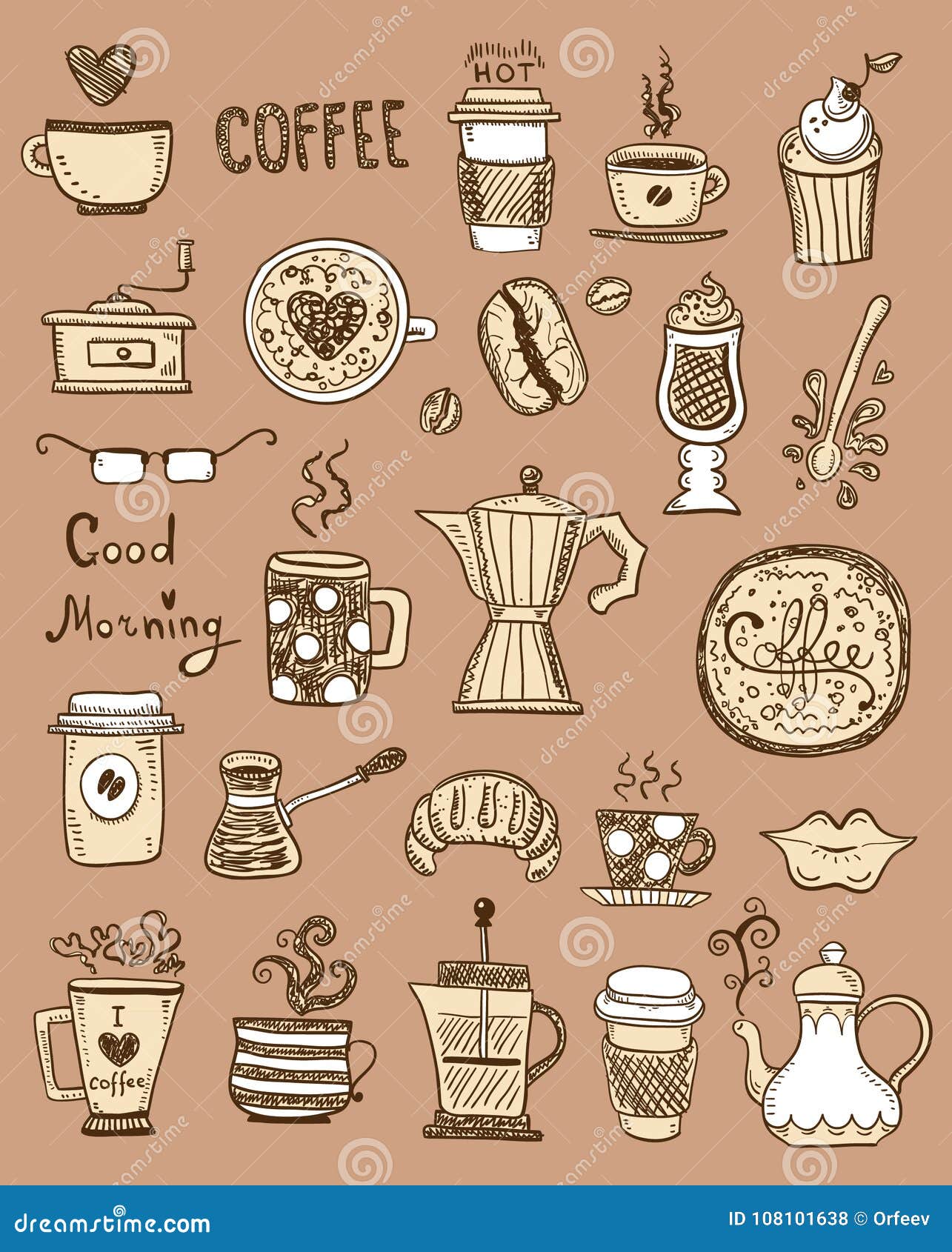 Coffee Doodles stock vector. Illustration of lips, macchiato - 108101638